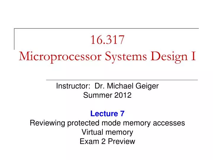 PPT - 16.317 Microprocessor Systems Design I PowerPoint Presentation ...