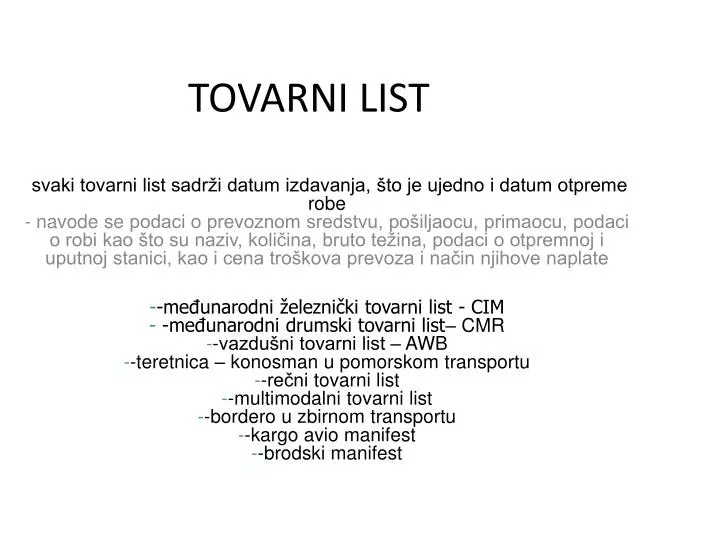 PPT - TOVARNI LIST PowerPoint Presentation, free download - ID:3911730