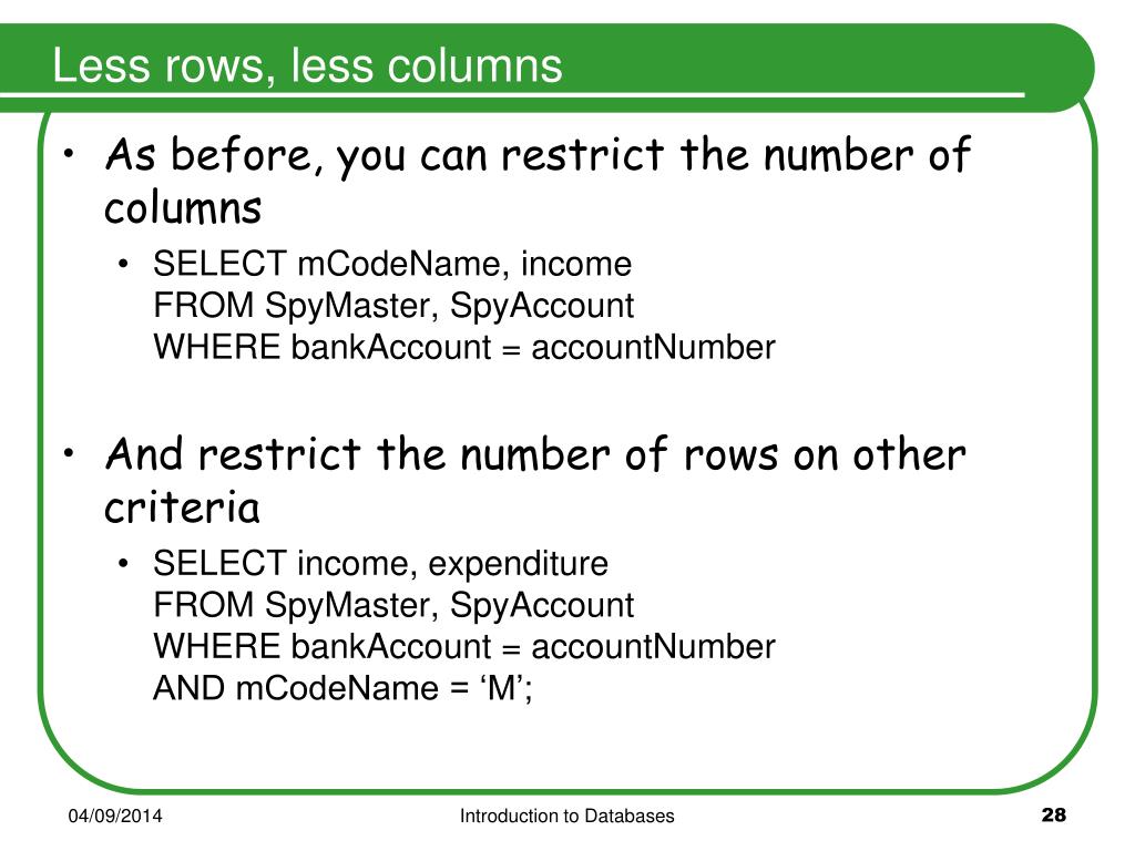 Ppt F27db Introduction To Database Systems Lecture 2 Using Relational Databases Powerpoint 6830