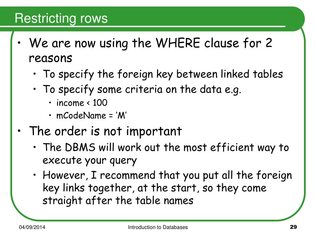 Ppt F27db Introduction To Database Systems Lecture 2 Using Relational Databases Powerpoint 4139