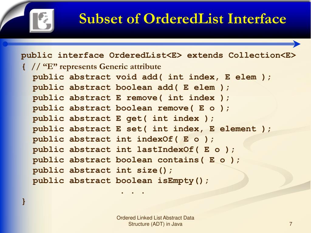 Ppt Ordered Linked Lists Using Abstract Data Types Adt In Java Powerpoint Presentation Id