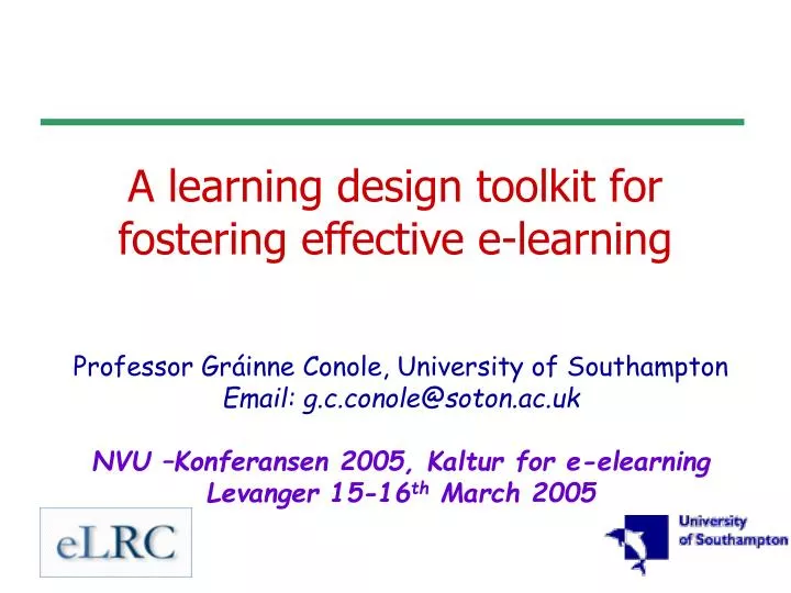 PPT - A learning design toolkit for fostering effective e-learning ...