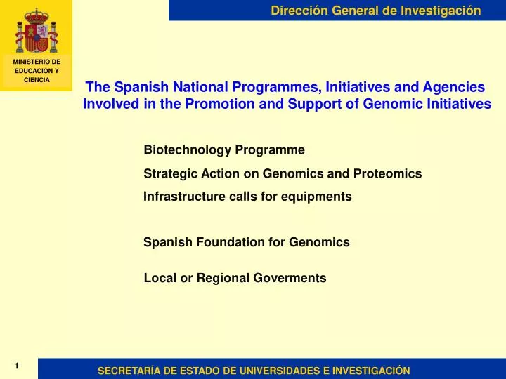 PPT - The Spanish National Programmes, Initiatives and Agencies ...
