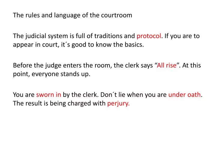 PPT - The rules and language of the courtroom PowerPoint Presentation ...