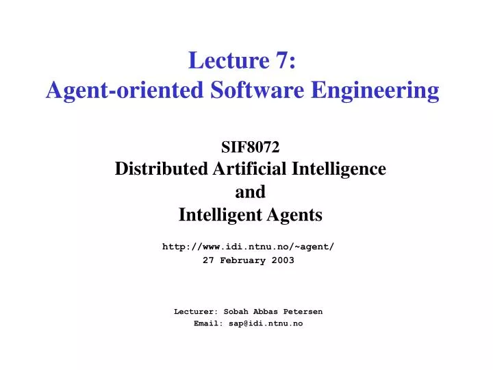 PPT - SIF8072 Distributed Artificial Intelligence and Intelligent ...