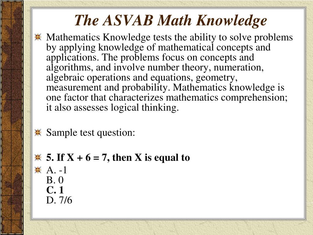 PPT - THE ASVAB Armed Services Vocational Aptitude Battery PowerPoint ...