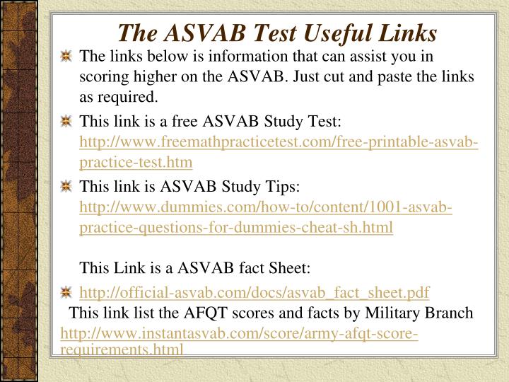 PPT - THE ASVAB Armed Services Vocational Aptitude Battery PowerPoint ...