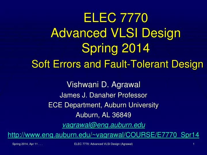 Ppt Elec 7770 Advanced Vlsi Design Spring 2014 Soft Errors And Fault Tolerant Design