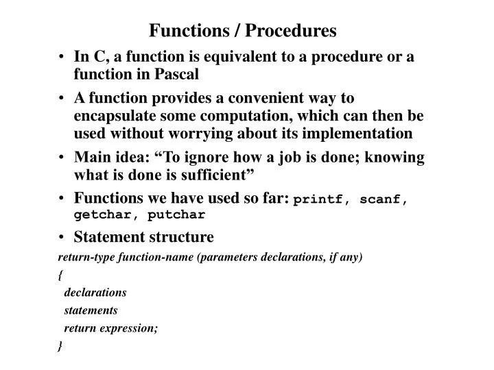 PPT - Functions / Procedures PowerPoint Presentation, free download ...