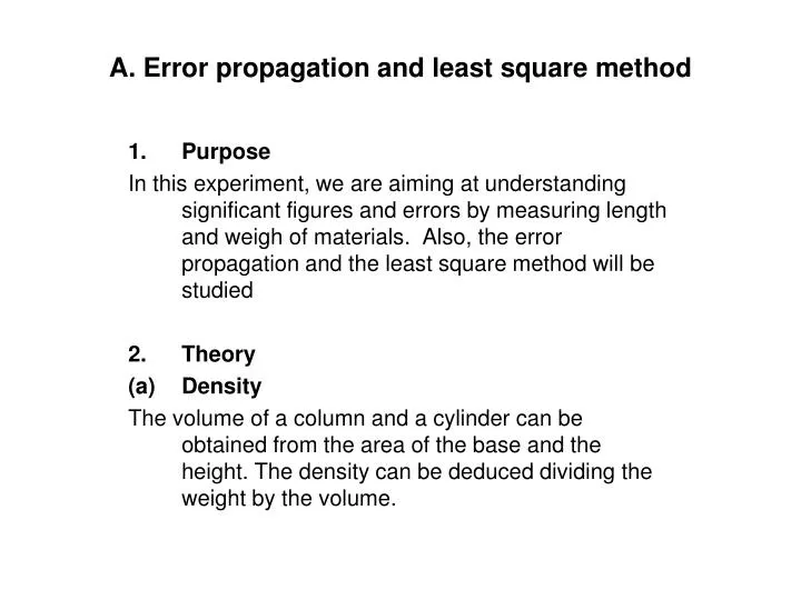 Ppt A Error Propagation And Least Square Method Powerpoint