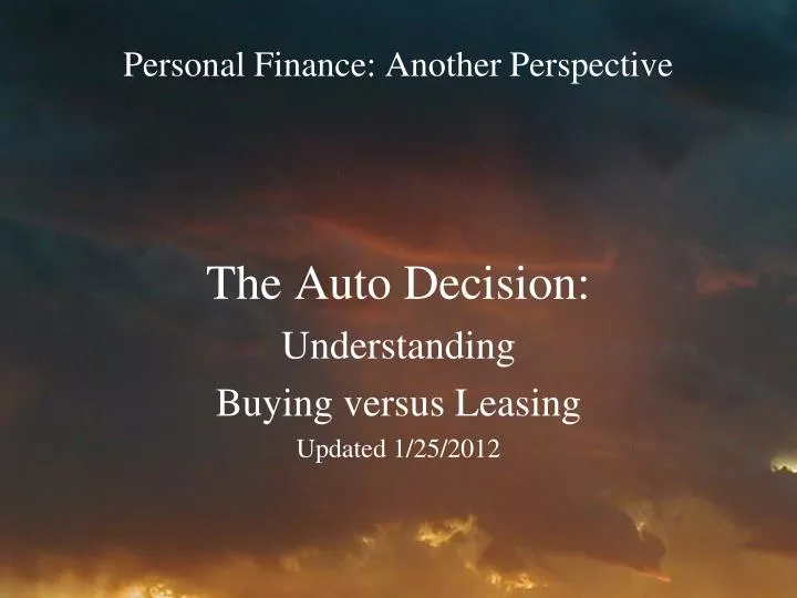 PPT - Personal Finance: Another Perspective PowerPoint Presentation ...