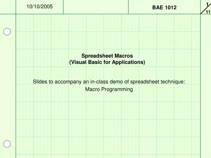 Ppt Spreadsheet Macros Visual Basic For Applications Powerpoint Presentation Id3962941 