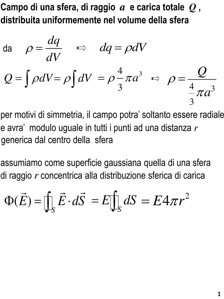 PPT - Campo di una sfera , di raggio a e carica totale Q , PowerPoint ...