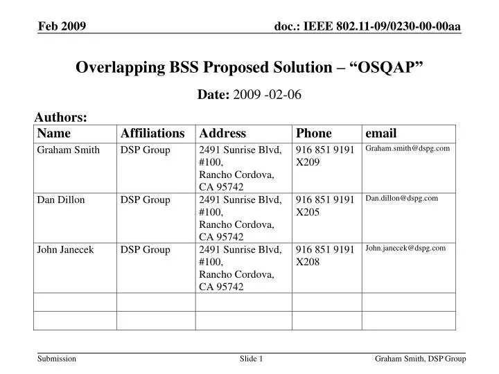 PPT - Overlapping BSS Proposed Solution â€“ â€œOSQAPâ€ PowerPoint ...