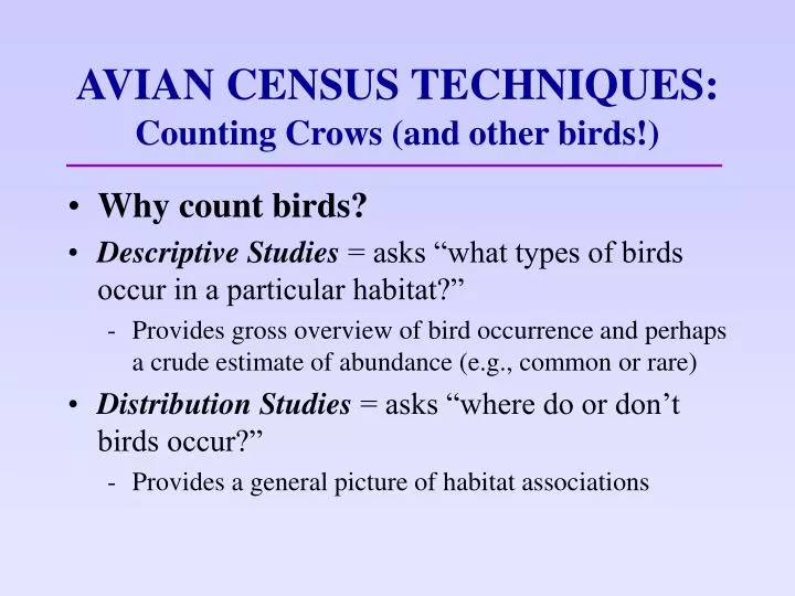 PPT - AVIAN CENSUS TECHNIQUES: Counting Crows (and other birds ...