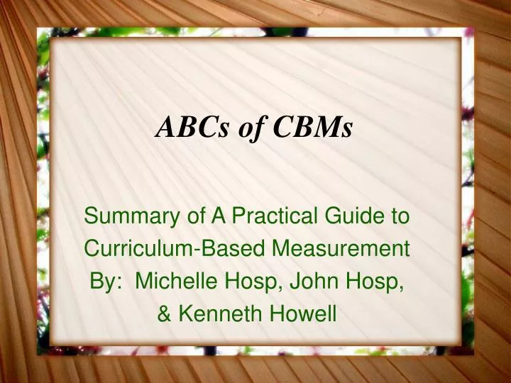 PPT - ABCs of CBMs PowerPoint Presentation, free download - ID:3969378