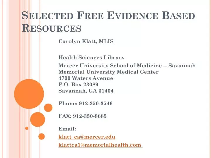 PPT - Selected Free Evidence Based Resources PowerPoint Presentation ...