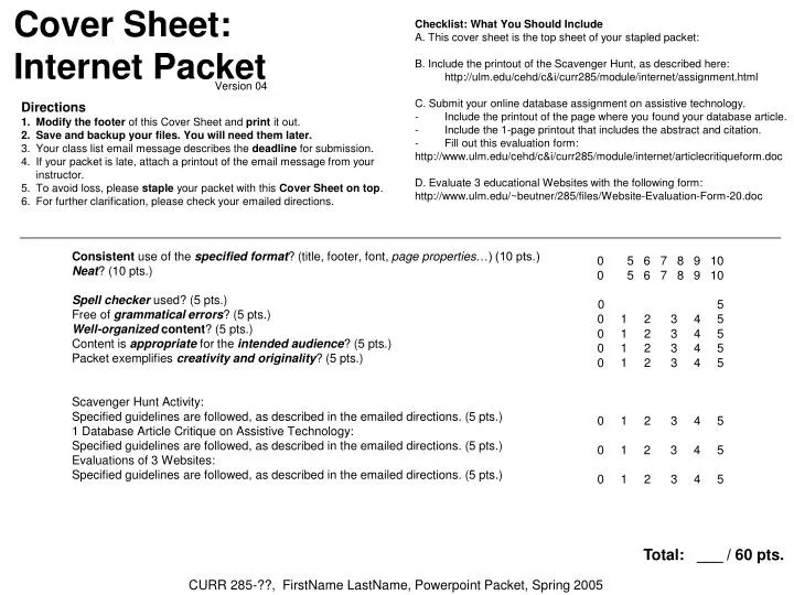 PPT - Cover Sheet: Internet Packet PowerPoint Presentation, free ...