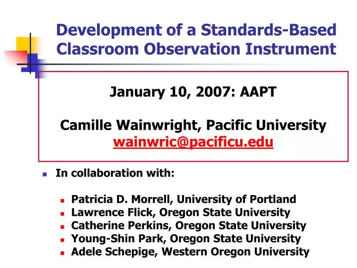PPT - Development of a Standards-Based Classroom Observation Instrument ...