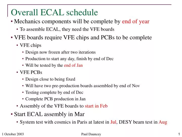 PPT - Overall ECAL schedule PowerPoint Presentation, free download - ID ...