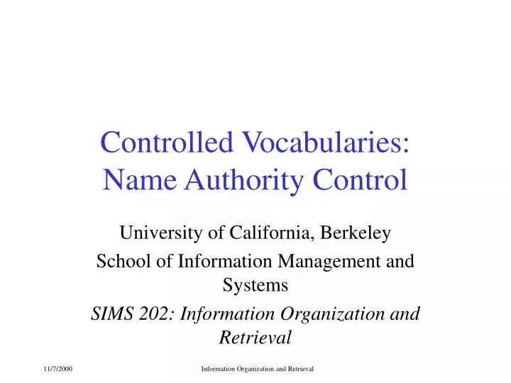 PPT - Controlled Vocabularies: Name Authority Control PowerPoint ...