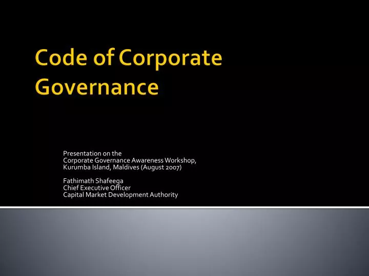 PPT - Code of Corporate Governance PowerPoint Presentation, free ...