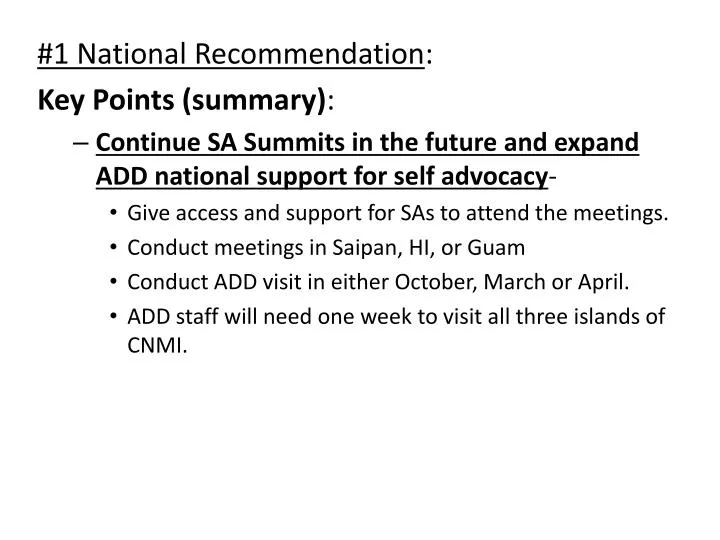 PPT - #1 National Recommendation : Key Points (summary) : PowerPoint ...