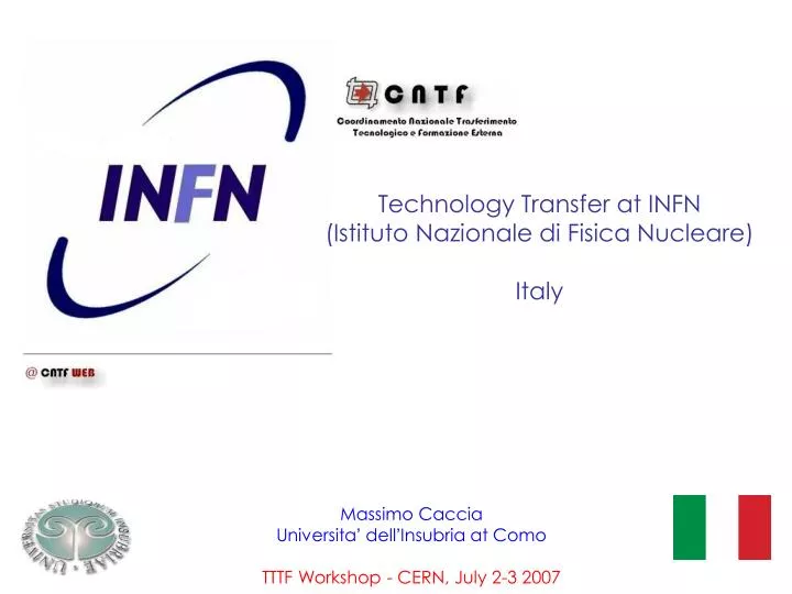 PPT - Technology Transfer at INFN (Istituto Nazionale di Fisica ...