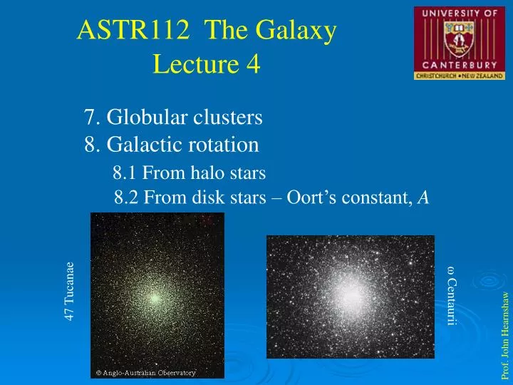 PPT - 7. Globular clusters 8. Galactic rotation 8.1 From halo stars ...