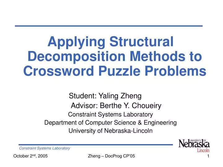 PPT - Applying Structural Decomposition Methods to Crossword Puzzle ...