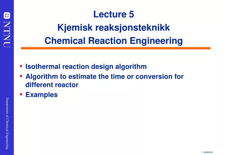 PPT - Lecture 5 Kjemisk reaksjonsteknikk Chemical Reaction Engineering PowerPoint Presentation ...