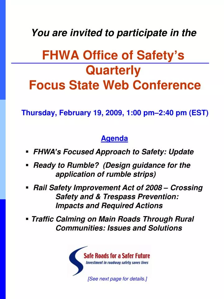PPT - Agenda FHWA’s Focused Approach to Safety: Update PowerPoint ...