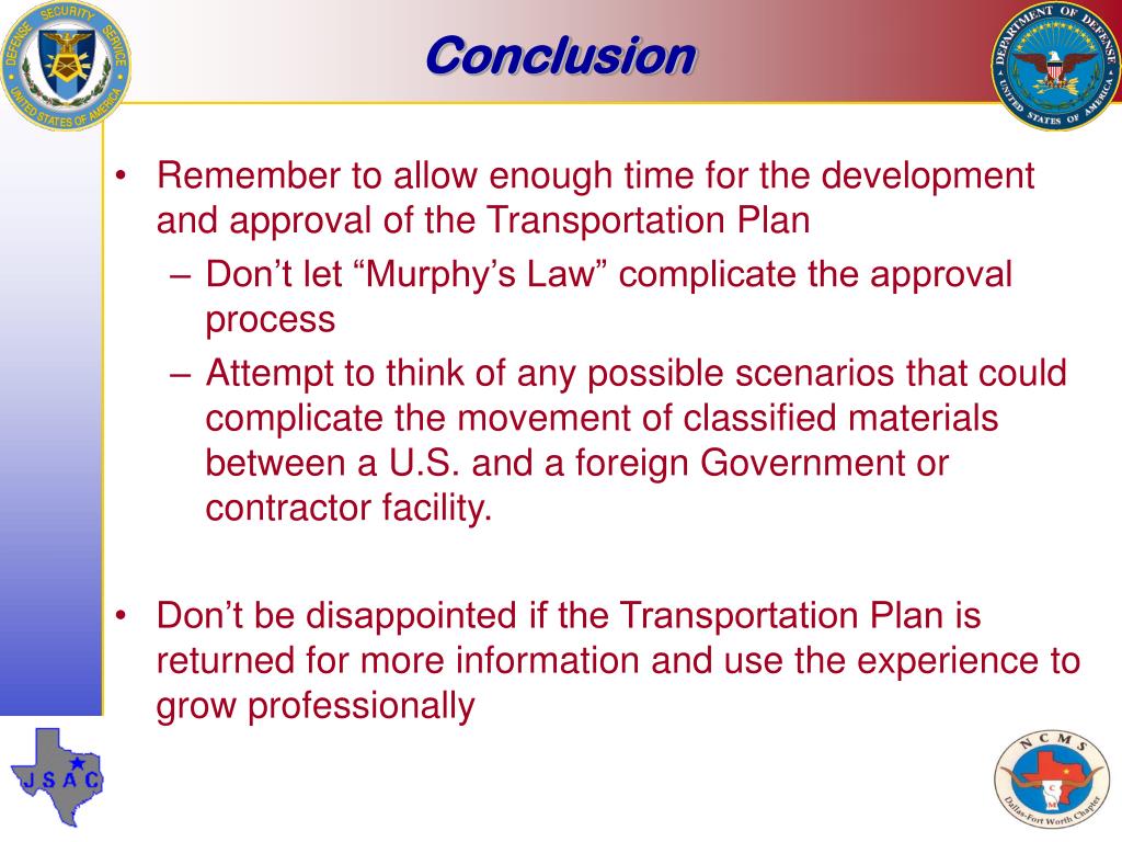 PPT - TRANSPORTATION PLANS FOR CLASSIFIED MATERIALS SHIPPED OVERSEAS ...