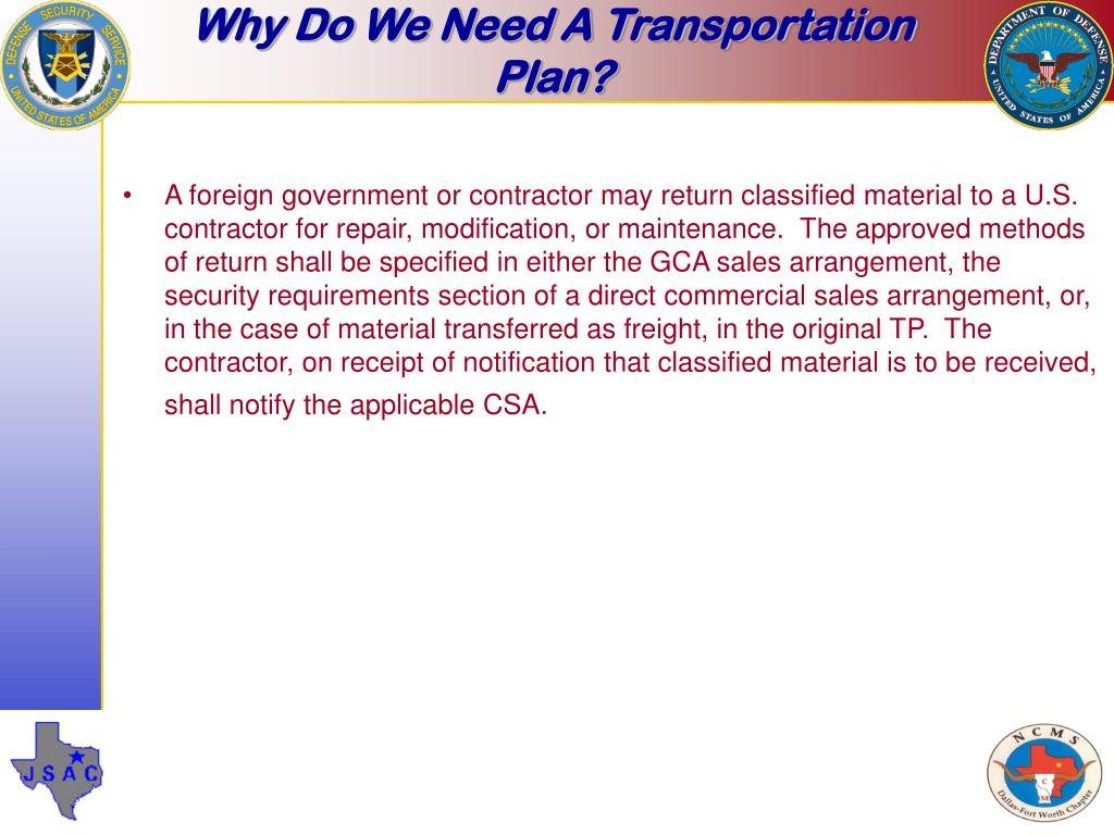 PPT - TRANSPORTATION PLANS FOR CLASSIFIED MATERIALS SHIPPED OVERSEAS ...