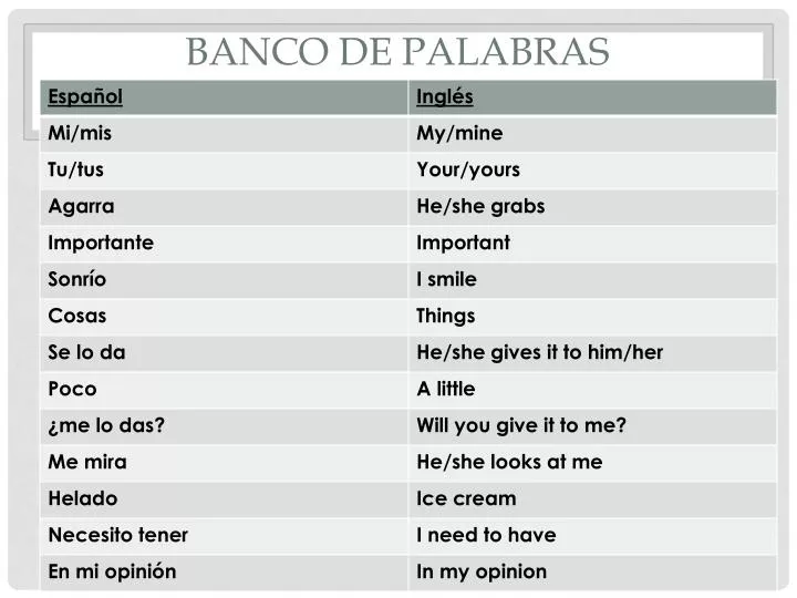 PPT - Banco de palabras PowerPoint Presentation, free download - ID:4026036