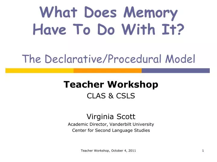 PPT - What Does Memory Have To Do With It? The Declarative/Procedural Model PowerPoint ...