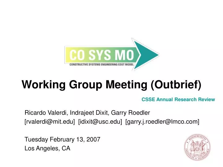PPT - Working Group Meeting (Outbrief) PowerPoint Presentation, free ...