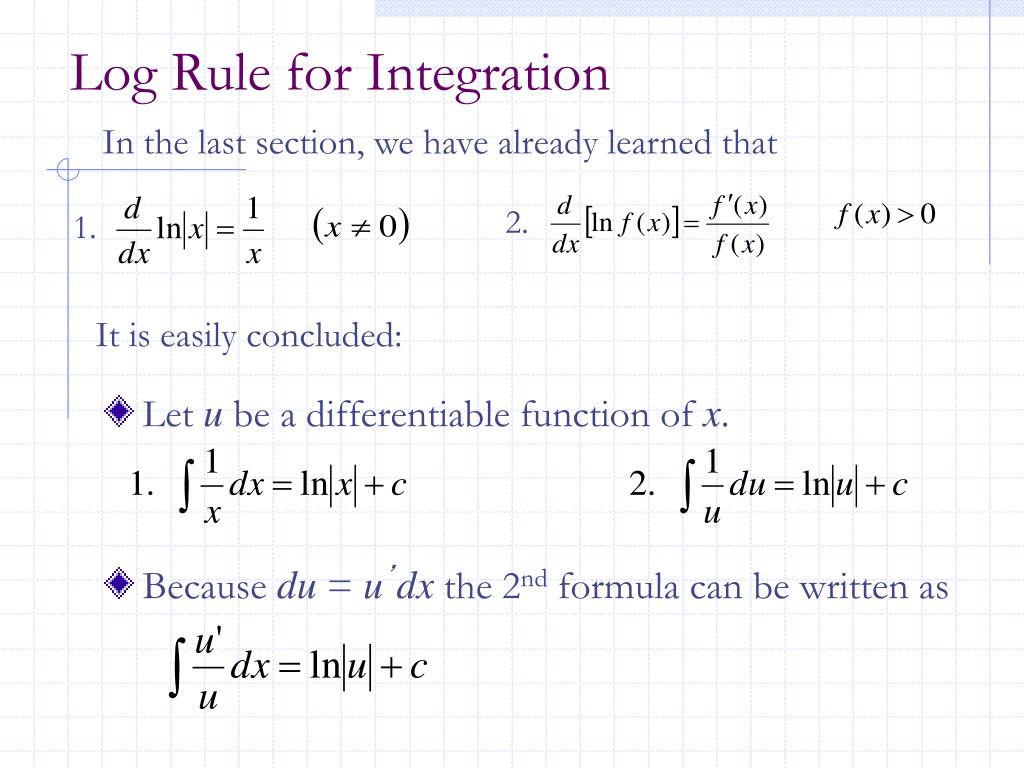 PPT 5 2 The Natural Logarithmic Function Integration PowerPoint