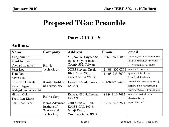 PPT - Proposed TGac Preamble PowerPoint Presentation, free download ...