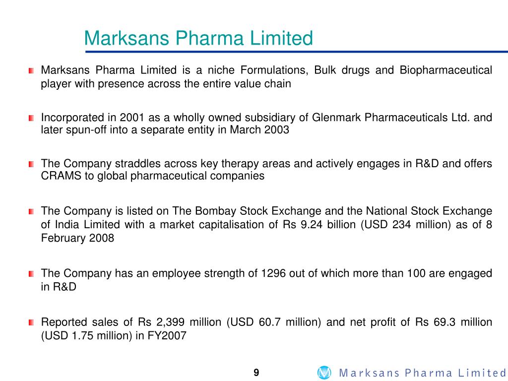 PPT - Marksans Pharma Limited Investor Presentation February 2008 ...