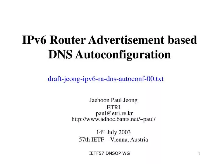 PPT - IPv6 Router Advertisement based DNS Autoconfiguration PowerPoint ...