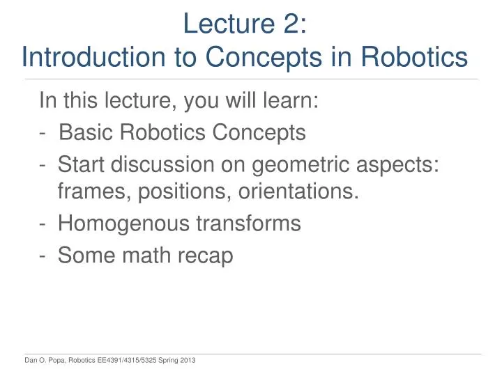PPT - Lecture 2: Introduction to Concepts in Robotics PowerPoint ...