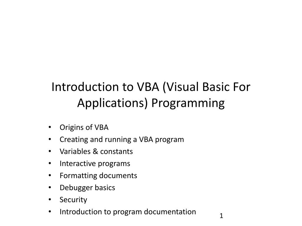 Ppt Introduction To Vba Visual Basic For Applications Programming Powerpoint Presentation