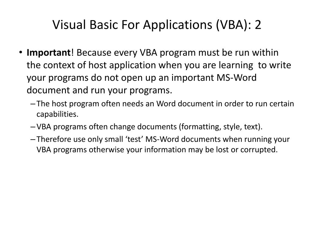 Ppt Introduction To Vba Visual Basic For Applications Programming Powerpoint Presentation