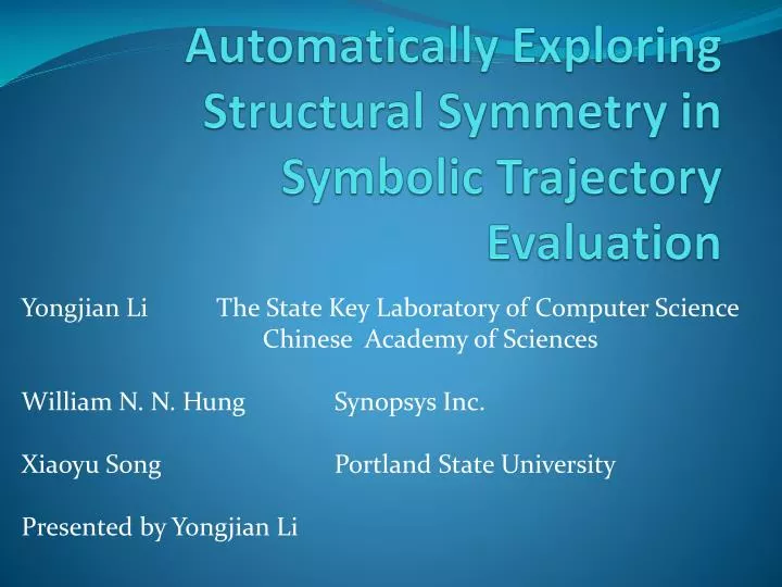 Ppt Automatically Exploring Structural Symmetry In Symbolic Trajectory Evaluation Powerpoint