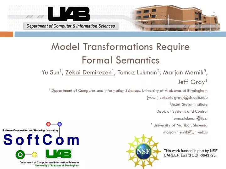 PPT - Model Transformations Require Formal Semantics PowerPoint ...