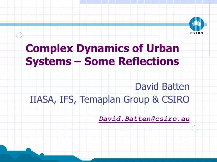 PPT - Complex Dynamics of Urban Systems – Some Reflections PowerPoint ...