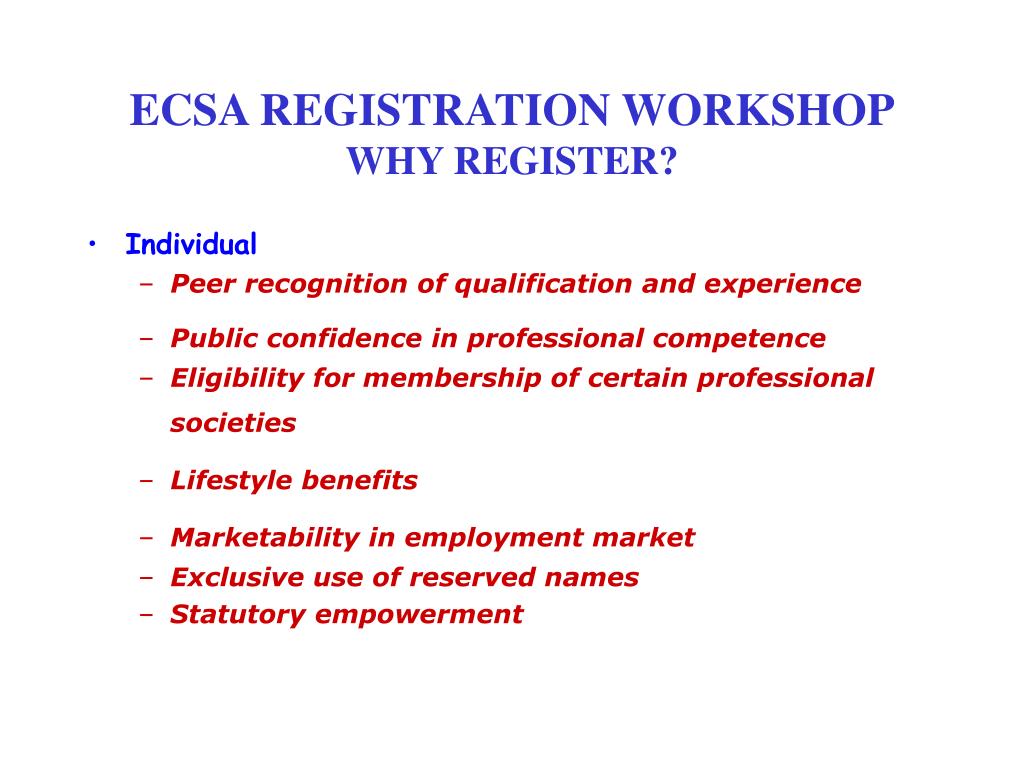 PPT - ECSA REGISTRATION WORKSHOP PowerPoint Presentation, free download ...