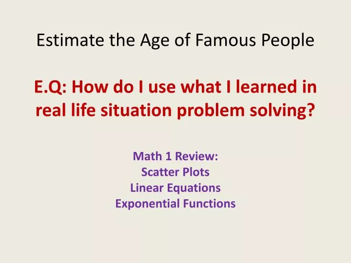PPT - Math 1 Review: Scatter Plots Linear Equations Exponential ...
