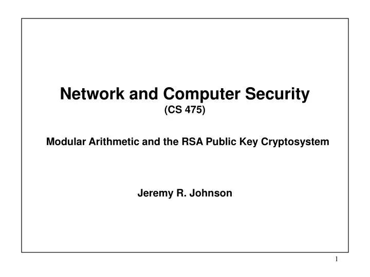 Ppt Network And Computer Security Cs 475 Modular Arithmetic And The Rsa Public Key 